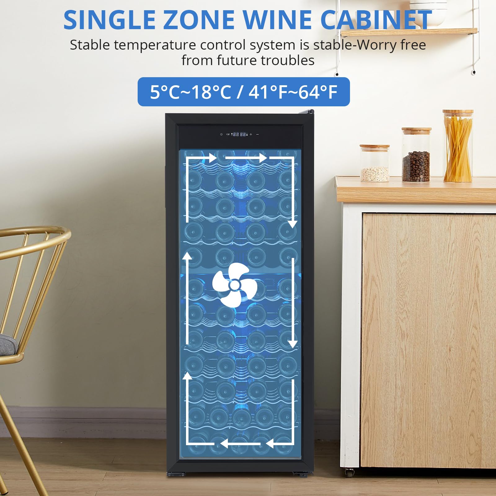 MilleLoom Dual Zone Wine Cellar - 80 Bottles Capacity, Freestanding Wine Cooler, Adjustable Shelves, Single Glass Door, Digital LED Touch Control, For Red, White, Champagne, Sparkling Wine