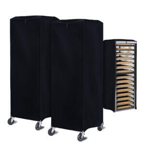 bakery rack cover with zipper 2 pack, bun pan rack cover, 23'x28" x64", high density waterproof and dustproof bread rack cover, bakery single rack cover (black)