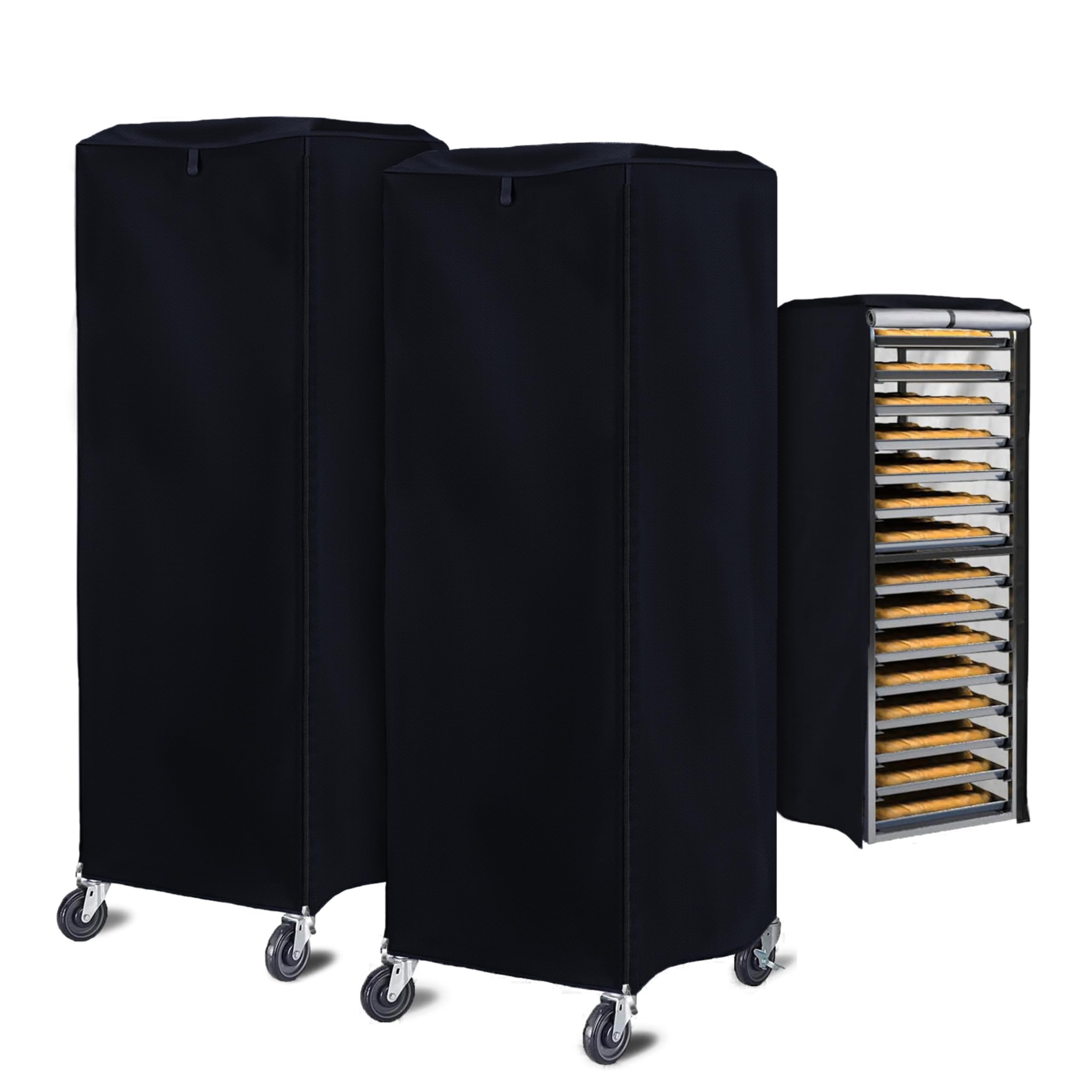 Bakery Rack Cover with Zipper 2 pack, Bun Pan Rack Cover, 23'x28" x64", High Density Waterproof and Dustproof Bread Rack Cover, Bakery Single Rack Cover (Black)