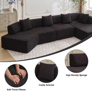 140" Oversize Sponge L-Shape Couch,Boucle Fabric 4-Seater Sofa with Chaise,Free Combination Foam-Filled Sofa for Living Room (Black, 140" Sponge Sofa)