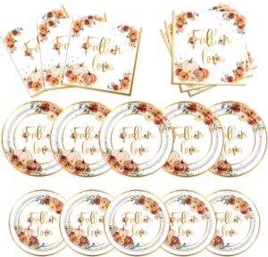 fall in love bridal shower decorations tableware, 60pcs fall in love decorations includes fall in love plates fall in love napkins, fall bridal shower decorations fall engagement party decorations