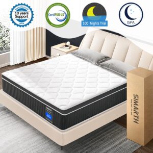 SIMARTH King Mattress 14 Inch, Hybrid King Size Mattresses in a Box, Memory Foam King Mattress Made of Individually Pocketed Springs for Support and Pressure Relief, Medium Firm