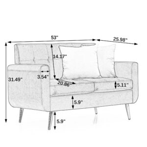 CHUNLY Lovesat Sofa, 53" Mid Century Modern Love Seat Couches for Small Spaces, Bedroom and Living Room, Button Tufted Upholstered Small Loveseat Sofa for Office, Apartment (Yellow)