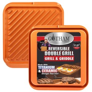 gotham steel reversible grill pan and griddle pan for stove top with 3x coated surface perfect for eggs pancakes steaks and more, stove top griddle for gas grill, oven safe, pfoa free - 11.5 inch