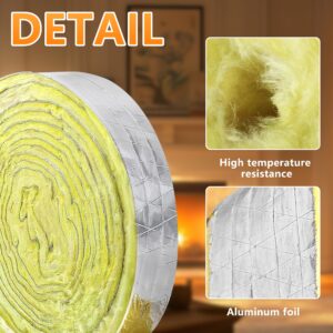 Nkiy Quen 32 Ft x 1.6 Inch Fireplace Insulation Strip-Fiberglass Fireplace Insert Insulation with Glue Points-Foil Back Fireplace Insulation Kit to Limit Air Leaks