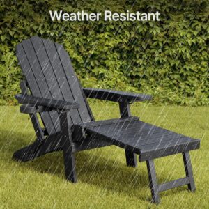 Ahomly Adjustable Backrest Adirondack Chair with Ottoman & 2 Cup Holders, HIPS All-Weather Folding Adjustable Adirondack Chair, for Outdoor, Beach, Pool, Porch, Lawn, Black