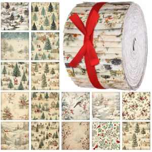 fanfanwin 40 pcs vintage christmas quilting fabric jelly fabric squares patchwork roll 2.56 inch precut xmas tree snowflake fabric strips for xmas craft sewing diy