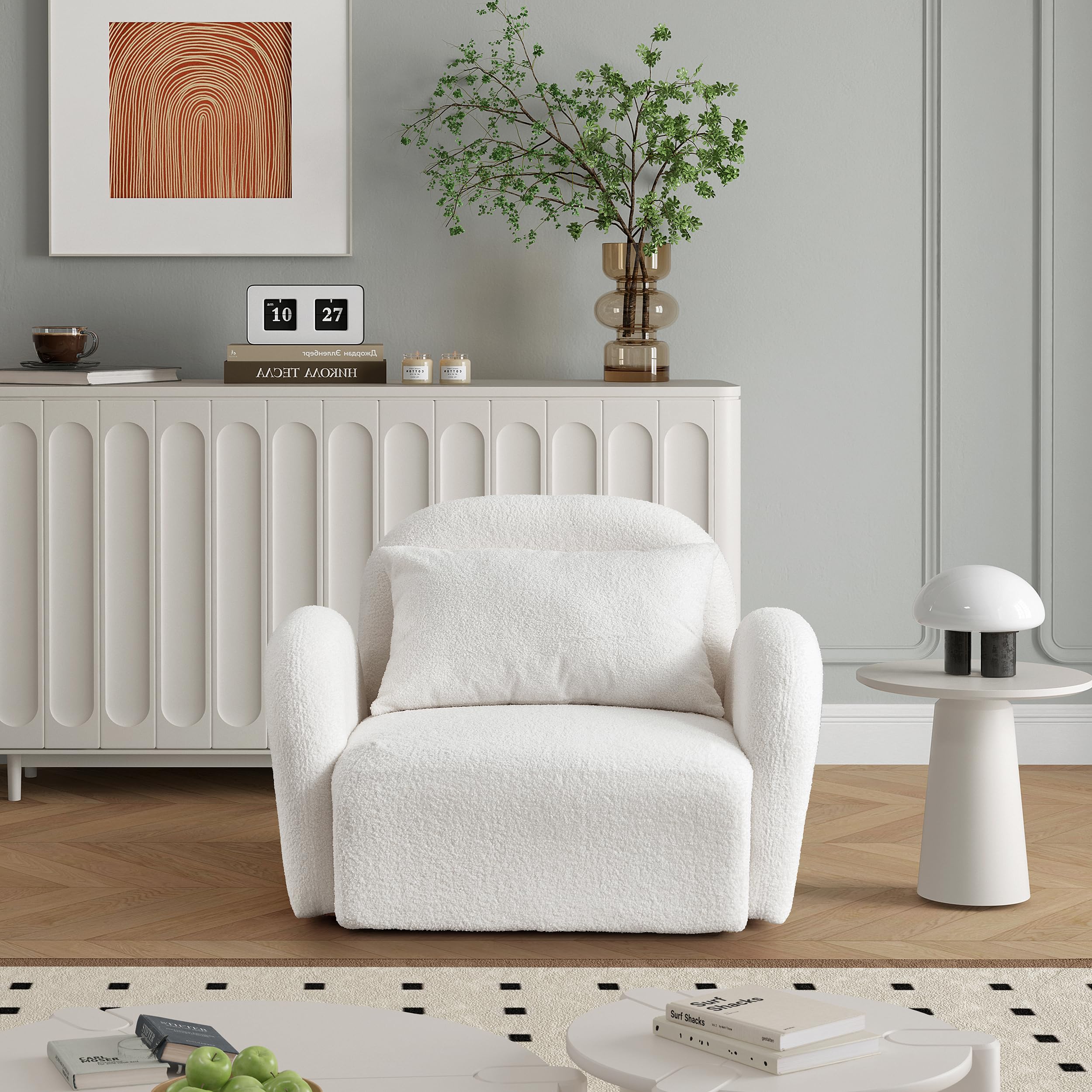 roomfitters Lazy Sofa Chair in Teddy Fabric, Comfortable and Stylish Living Room Seating, Ideal for Cozy Spaces, Durable Upholstery, Modern Design Enhancing a Relaxed Atmosphere, White