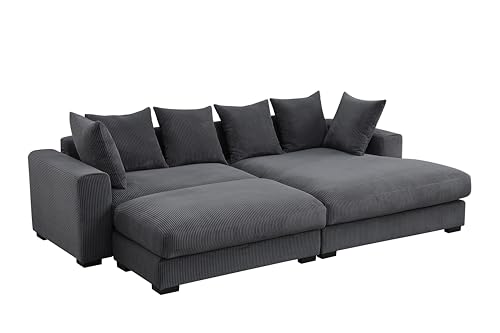 Oversized 3-Piece Right Facing Sectional Sofa Couches W/Ottoman for Living Room, 109.75-Inch L Shaped Corduroy Upholstered Convertible Sofa&Couch with Left Chaise Daybed and 6 Pillows