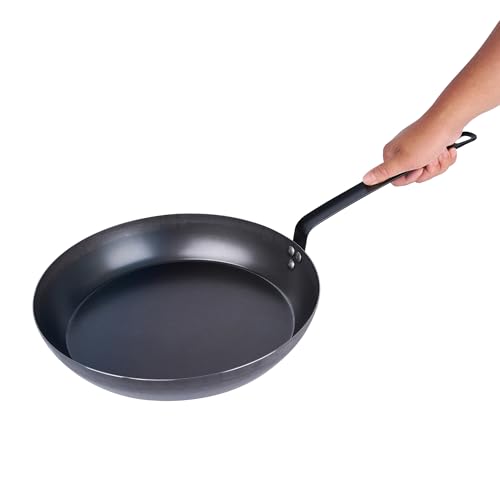 Restaurantware Met Lux 14 Inch Fry Pan, 1 Lightweight Frying Pan - Induction-Ready, Triple-Riveted, Black Carbon Steel Cooking Skillet, Durable, For Searing, Sauteing, And Browning Food