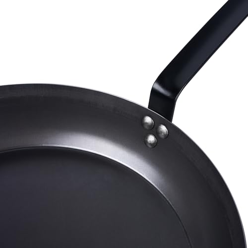 Restaurantware Met Lux 14 Inch Fry Pan, 1 Lightweight Frying Pan - Induction-Ready, Triple-Riveted, Black Carbon Steel Cooking Skillet, Durable, For Searing, Sauteing, And Browning Food