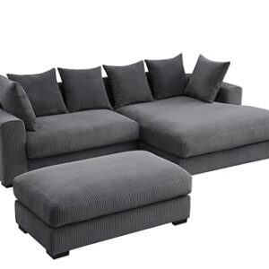 Oversized 3-Piece Right Facing Sectional Sofa Couches W/Ottoman for Living Room, 109.75-Inch L Shaped Corduroy Upholstered Convertible Sofa&Couch with Left Chaise Daybed and 6 Pillows