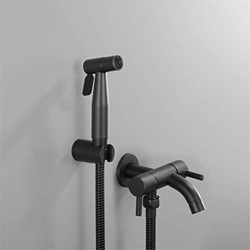 MINJING Toilet Bidet, Hand Held Sprayer Douche Kit, Matte Black Dual Control Faucet Spout Valve Shower Set Toilet Washing,A Set