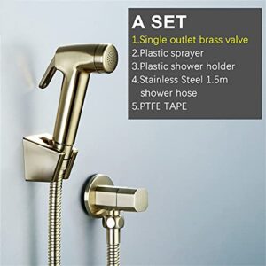 MINJING Hand Held Toilet Bidet Sprayer, ABS Plastic Douche Kit, Brushed Gold Bidet Faucet Shower Head,D Set