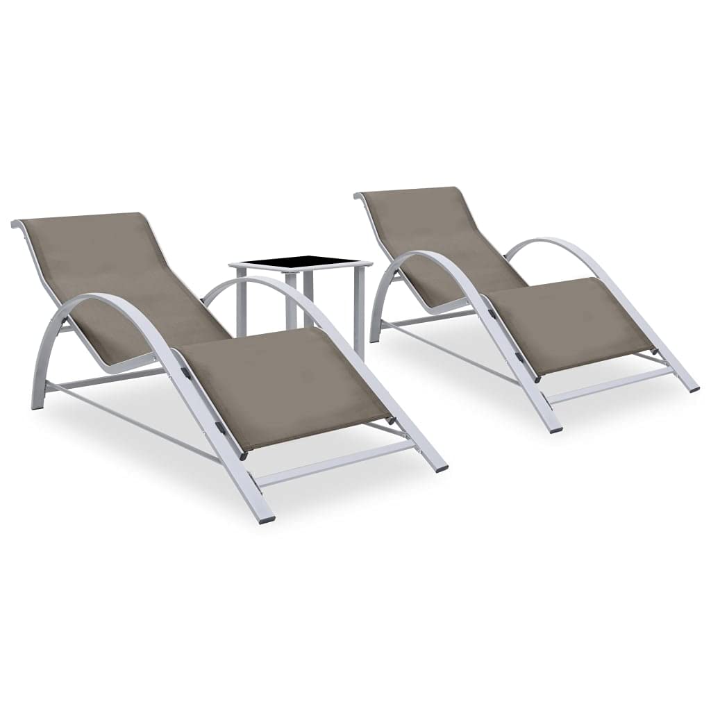 MINERWALL Sun Loungers 2 pcs with Table Aluminum Taupe,Patio Sunlounger Set with Table Comfortable and Durable Outdoor Furniture Sun Loungers, Outdoor Seating