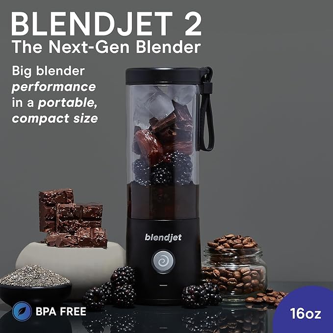 BlendJet 2-Pack Portable Blender for Smoothies & Shakes - 16oz BlendJet 2 Cordless Blender, USB-C Charging & Self Cleaning - Quiet Mini Travel Blender w/Stainless Steel Blade, Black & Mint (Renewed)