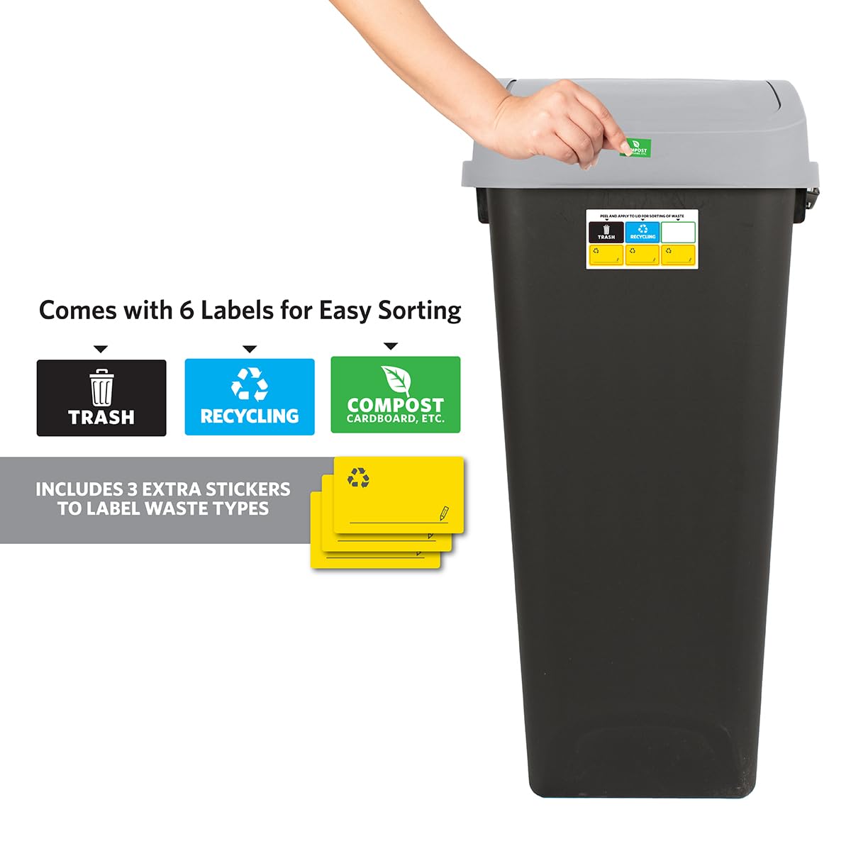 Glad Link & Sort 36 Gallon Waste and Recycle Center - 3x12G (3x45L) Plastic Bin Compartments for Trash, Recycling, Compost with Odor Protection and Swing Top and Lift Up Lids