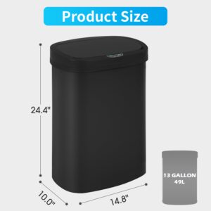 BestOffice Trash Can Broken-Resistant Plastic Touch Free High-Capacity Garbage Can with Lid for Bedroom Bathroom Home Office 49 Liter 13 Gallon Trash Can Automatic Kitchen Trash Can (1, Black)