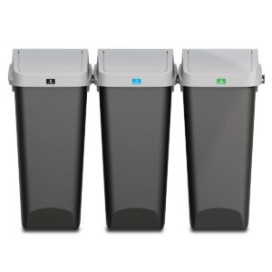 glad link & sort 36 gallon waste and recycle center - 3x12g (3x45l) plastic bin compartments for trash, recycling, compost with odor protection and swing top and lift up lids