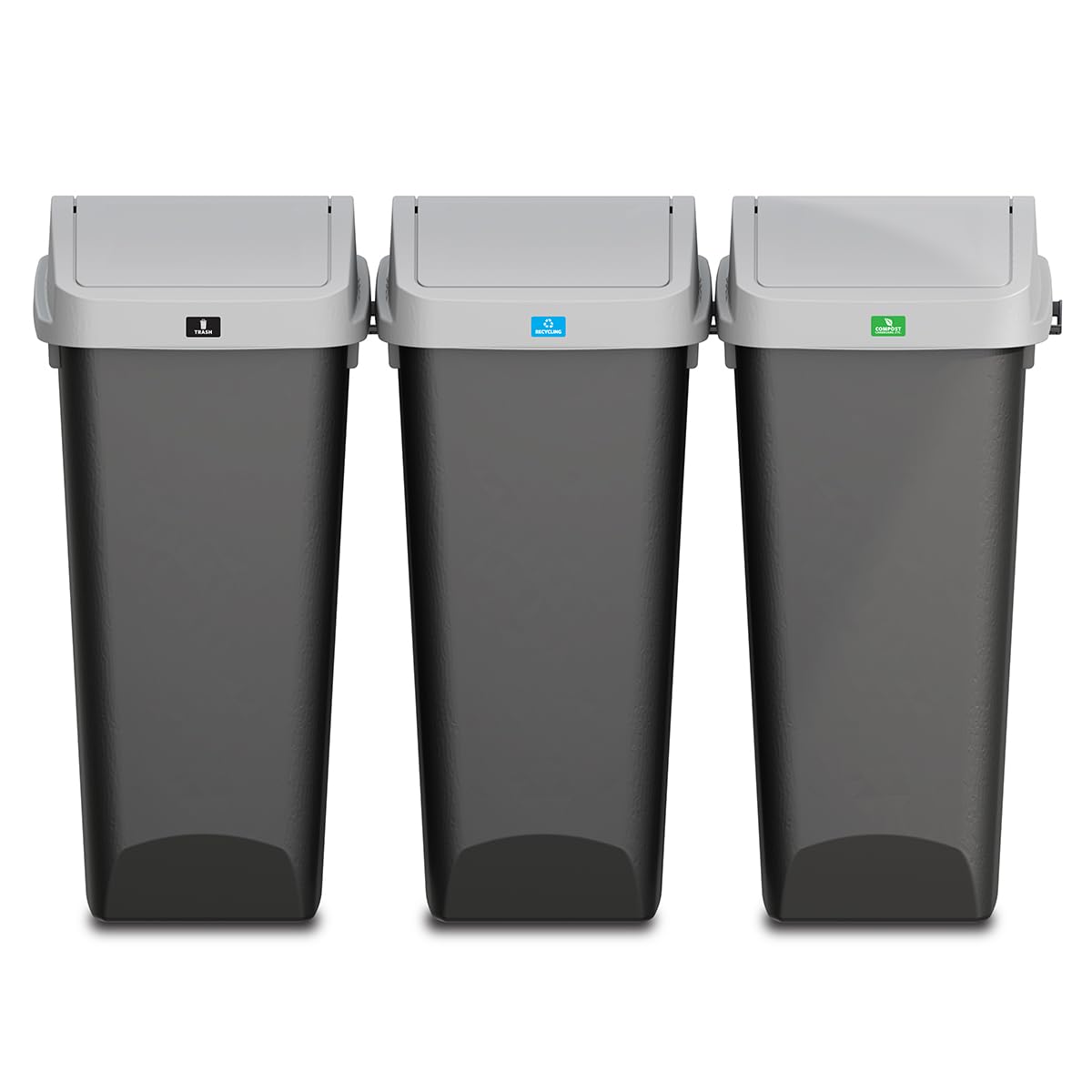 Glad Link & Sort 36 Gallon Waste and Recycle Center - 3x12G (3x45L) Plastic Bin Compartments for Trash, Recycling, Compost with Odor Protection and Swing Top and Lift Up Lids