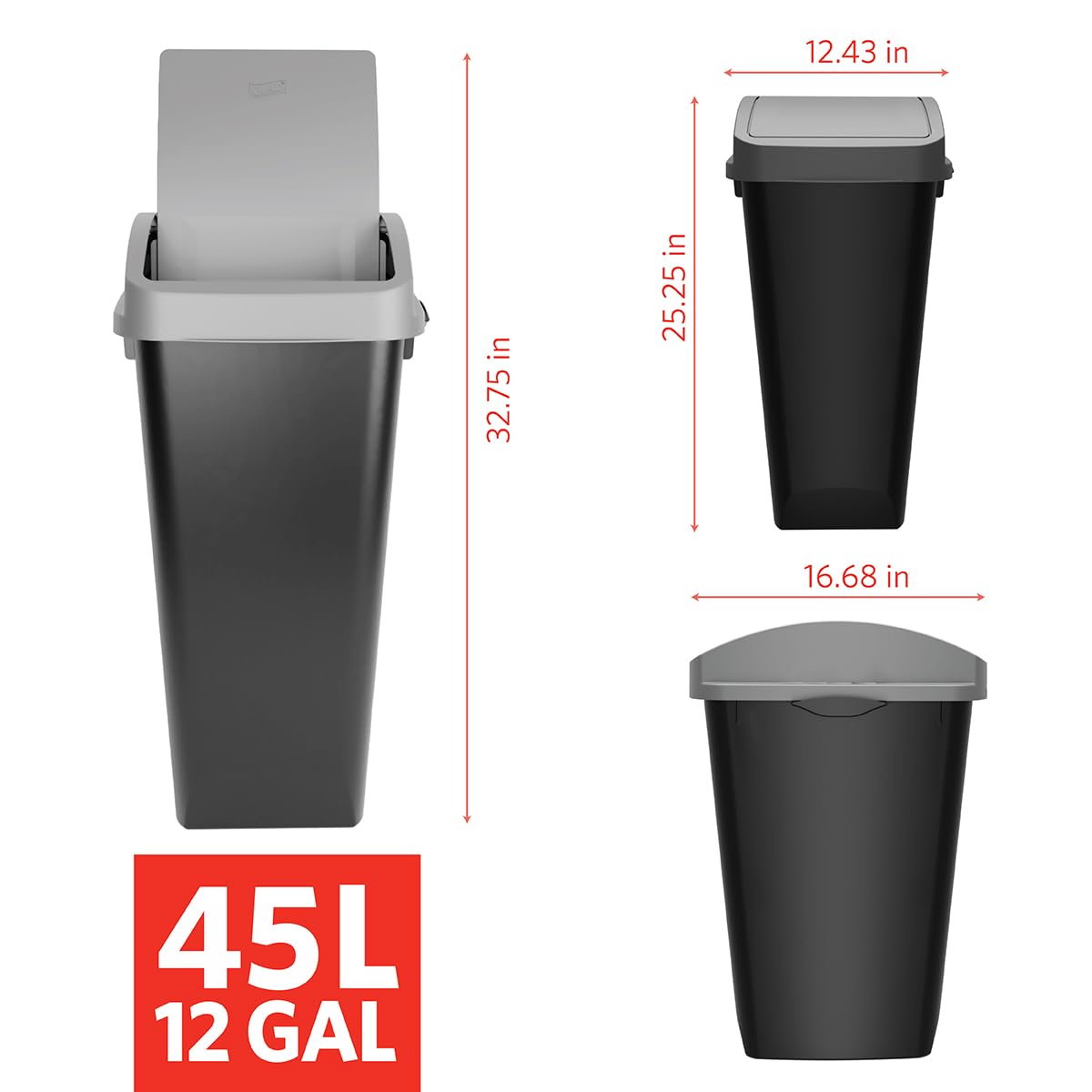 Glad Link & Sort 36 Gallon Waste and Recycle Center - 3x12G (3x45L) Plastic Bin Compartments for Trash, Recycling, Compost with Odor Protection and Swing Top and Lift Up Lids