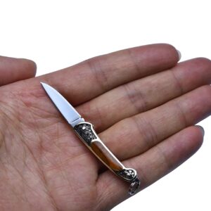 JPCRMOV Mini Pocket Knife Keychain for Men, Ultra Light 9g Compact Folding Knife EDC, Sharp X50CR15MoV Steel Blade, Brass Sandalwood Handle