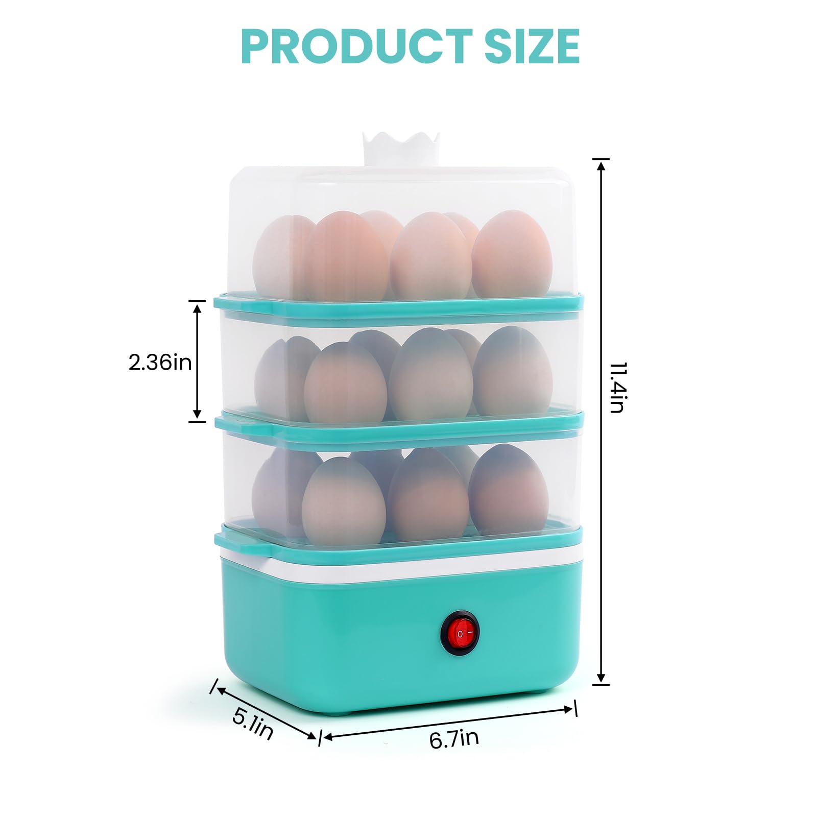 Triple Egg Cooker, 18 Egg Capacity Electric Egg Cooker with Auto Shut-Off Function makes hard, medium or soft boiled eggs quickly and meets your many needs for eggs and food.