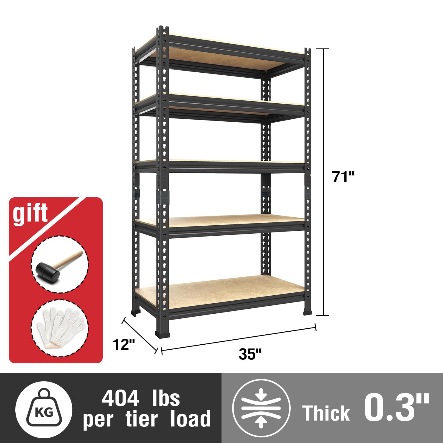 Go-Trio Storage Shelves 5 Tier Adjustable Height Garage Storage Shelving Unit, Heavy Duty Metal Storage Utility Rack Shelf for Warehouse Pantry Closet Kitchen Laundry, 71" x 35" x 12", Black