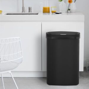 BestOffice Trash Can Broken-Resistant Plastic Touch Free High-Capacity Garbage Can with Lid for Bedroom Bathroom Home Office 49 Liter 13 Gallon Trash Can Automatic Kitchen Trash Can (1, Black)