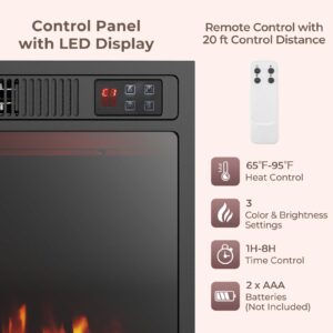 COSTWAY 23 Inches Electric Fireplace Insert, 750W/1500W Fireplace Heater with Remote Control, Adjustable Flame Color & Brightness, 1H-8H Timer, Thermostat and Overheat Protection