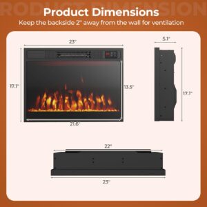 COSTWAY 23 Inches Electric Fireplace Insert, 750W/1500W Fireplace Heater with Remote Control, Adjustable Flame Color & Brightness, 1H-8H Timer, Thermostat and Overheat Protection