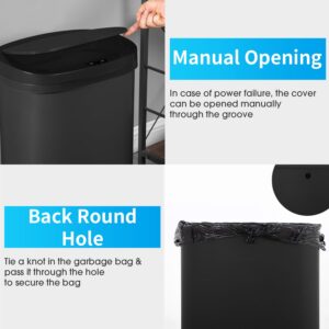 BestOffice Trash Can Broken-Resistant Plastic Touch Free High-Capacity Garbage Can with Lid for Bedroom Bathroom Home Office 49 Liter 13 Gallon Trash Can Automatic Kitchen Trash Can (1, Black)