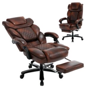 comermax big tall reclining office desk chairs with footrest back support wide seat pu leather ergonomic recliner managerial executive office chair with wheels plus size, black brown