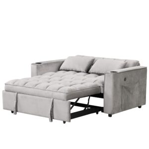 Multi-Functional Sofa Bed with Cup Holder and USB Port, Loveseat Pull Out Sofa Bed Sleeper Bed for Living Room Office Apartment (Gray)