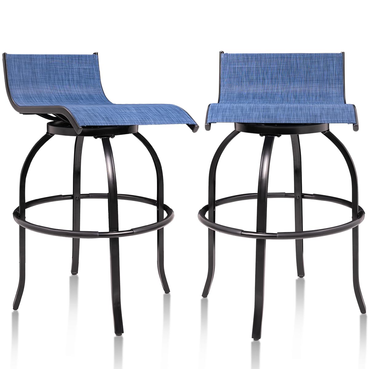 Sundale Outdoor Swivel Bar Stools Set of 2, 32 Inch Seat Height Tall Chairs with Back Armless, Patio Bar Height Sling Barstools, Textilene Fabric High Pub Chairs for Porch Deck Yard, Blue