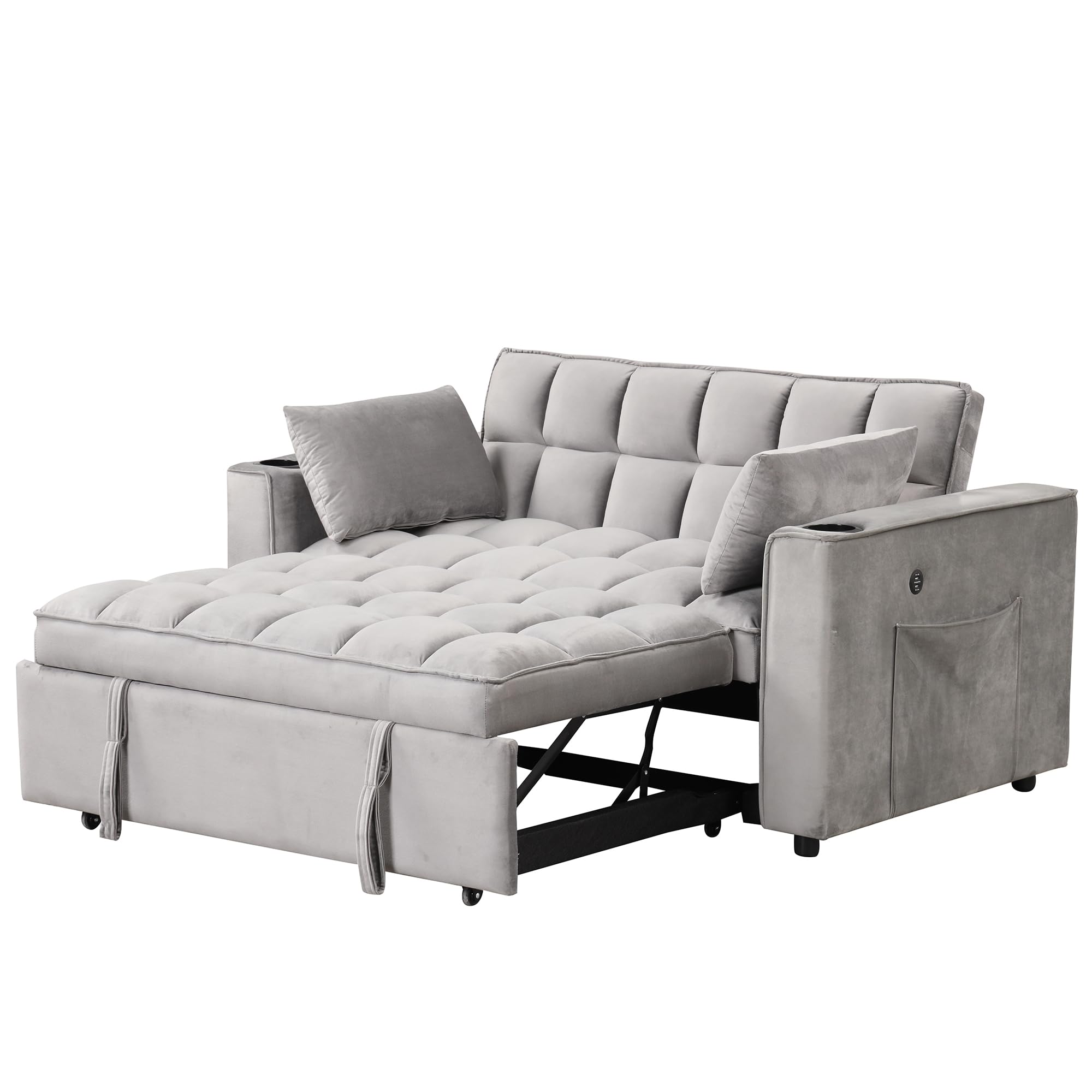 Multi-Functional Sofa Bed with Cup Holder and USB Port, Loveseat Pull Out Sofa Bed Sleeper Bed for Living Room Office Apartment (Gray)