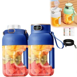 ovidian juicer cup, yulyoie multifunctional portable juicer cup with digital display,40.6oz portable smoothie blender on the go, usb rechargeable for shakes,smoothies,fruits,veggies (2pcs blue)