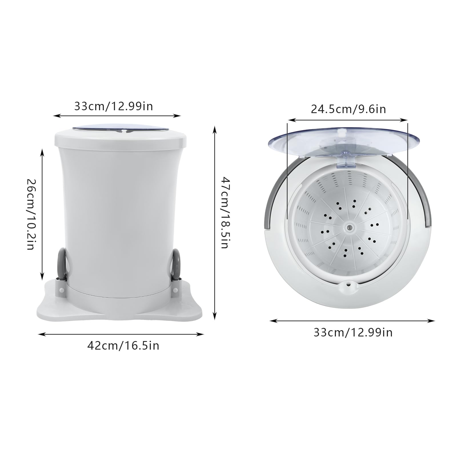 Manual Clothes Dehydrator,Portable Mini Dryer Compact Spin Dryer with Clear Top Cover,12L/3.17gal Freestanding Manual Dehydrator, Manual Clothes Dryer for Camping, Traveling, and Hotel Use (White)