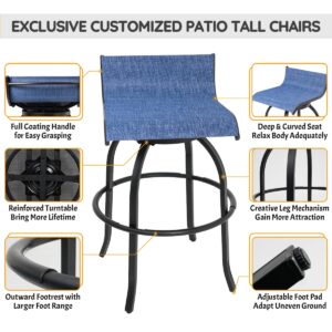 Sundale Outdoor Swivel Bar Stools Set of 2, 32 Inch Seat Height Tall Chairs with Back Armless, Patio Bar Height Sling Barstools, Textilene Fabric High Pub Chairs for Porch Deck Yard, Blue