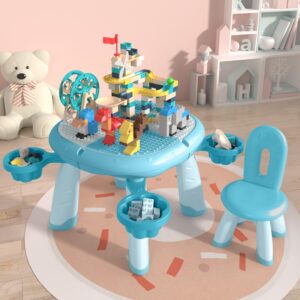 gitawusa toddler table and chair set, kids table and chair with double-side tabletop, block table for toddlers 1-3, kids multi-activity table with storage for daycare/playroom (blue)