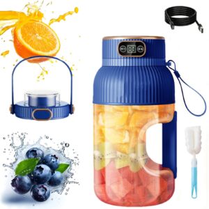 multifunctional portable juicer cup with digital display, juice cup blender, portable blender usb rechargeable, portable juicer blender with direct drinking lid (blue,one cup double lid)