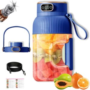 yulyoie multifunctional portable juicer cup with digital display, 2024 new mini smoothie blender, portable juicer cup, double blended, usb rechargeable, for gym/travel/kitchen (blue,double)