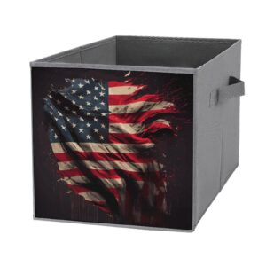 opozsdf collapsible storage bin, 10.6 x 10.6 inch storage cube organizer compatible with american flag art, decorative storage basket for shelves laundry 1 piece