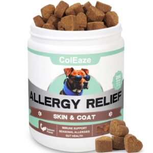 dog allergy relief chews 200pcs omega 3 fish oil skin & coat supplement, dog itching skin relief with probiotics & colostrum - dry skin, hot spots, licking, seasonal allergies immune support treats