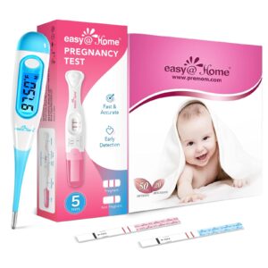 easy@home digital basal thermometer with blue backlight lcd display + easy@home 50 ovulation test strips and 20 pregnancy test strips + easy@home pregnancy test sticks