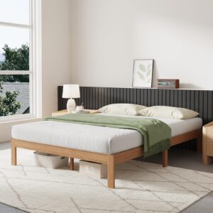 novilla 12 inch wooden full size bed frame, classic solid wood platform bed frame full size, sturdy wood slat support, no box spring needed, easy assembly