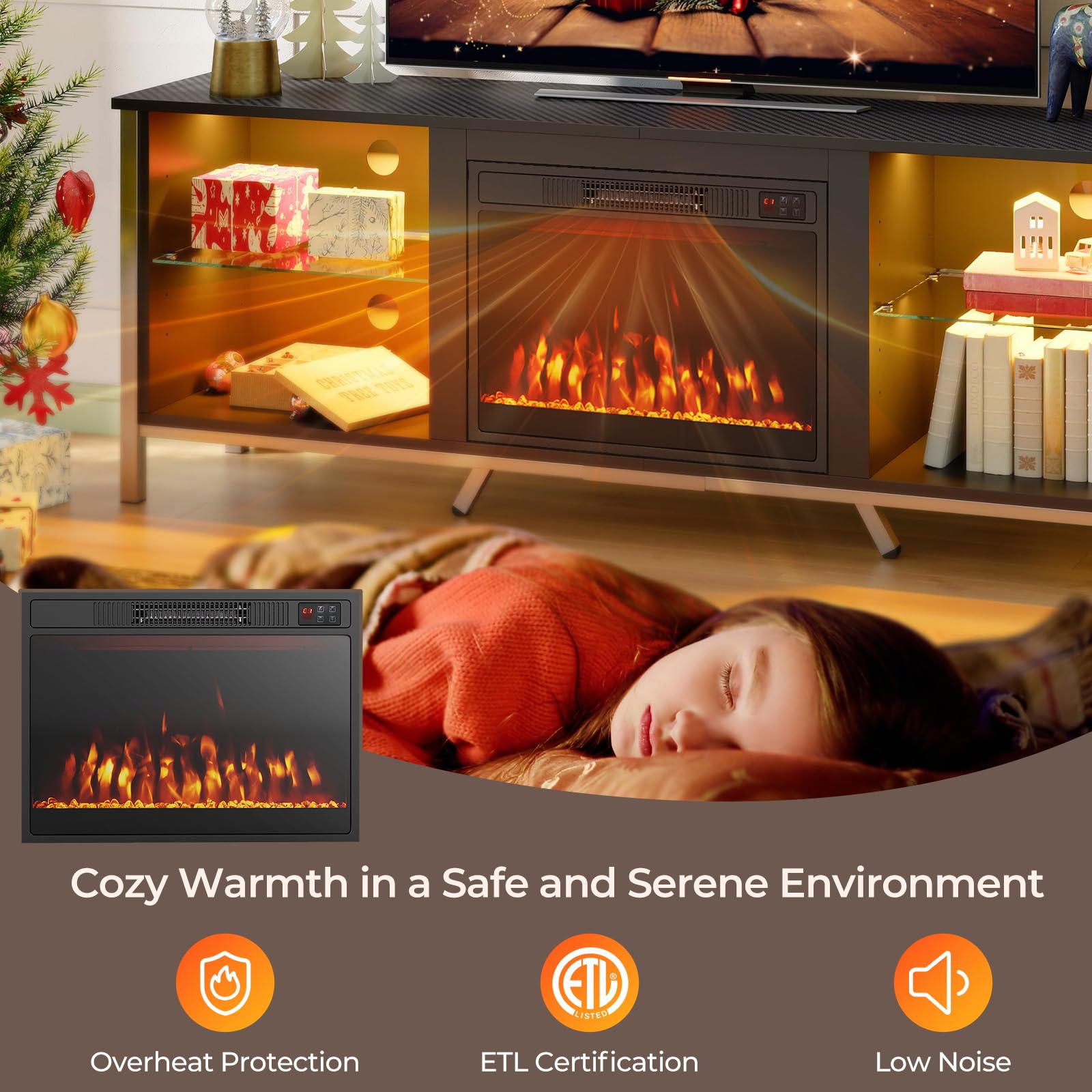 COSTWAY 23 Inches Electric Fireplace Insert, 750W/1500W Fireplace Heater with Remote Control, Adjustable Flame Color & Brightness, 1H-8H Timer, Thermostat and Overheat Protection