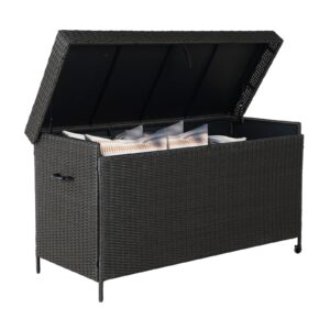 grand patio 170 gallon deck storage box deck box outdoor storage box indoor wicker storage bin patio storage box for patio furniture cushions garden tools pool accessories, dark brown