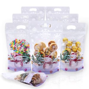 rikolto resealable christmas zip lock bags 50pcs clear christmas cookie sealing bags with handles snowman plastic bags for xmas holiday party candy small gift wrapping supplies decor