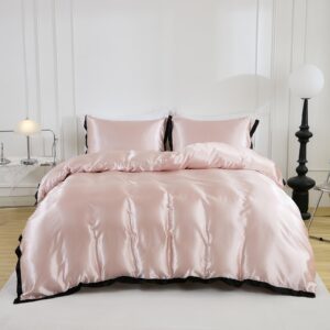 satin bedding set twin pink silky duvet cover sets luxury silk like satin comforter cover black ruffle bedding sets 1 duvet cover 1 pillow sham (twin, pink)